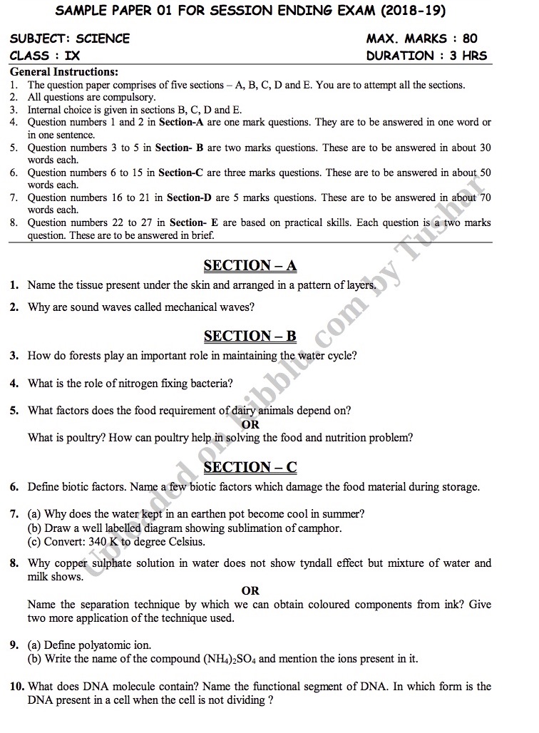 CBSE Sample Papers for Class 9 Science 2021 - Ribblu