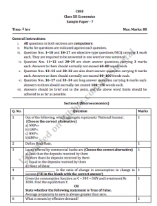 Download CBSE Class 12 Economics Sample Papers - 2021