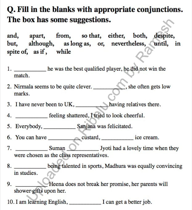 Conjunctions Exercises For Class 8 With Answers Conjunctions Exercises For Class 8 With Answers